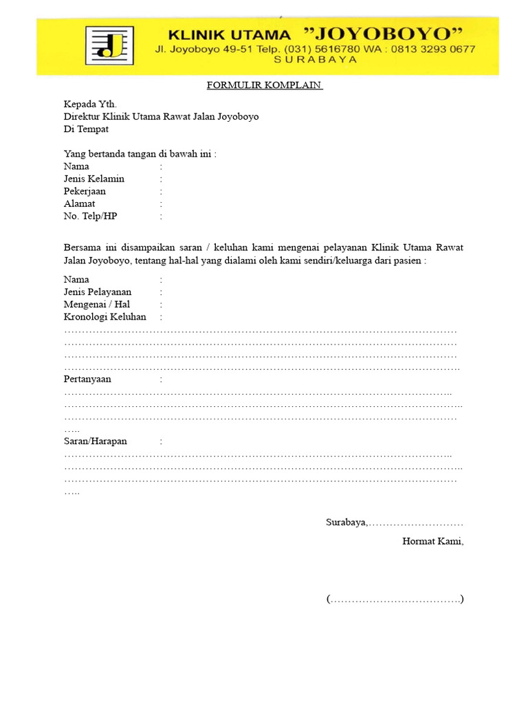 Formulir Komplain | PDF