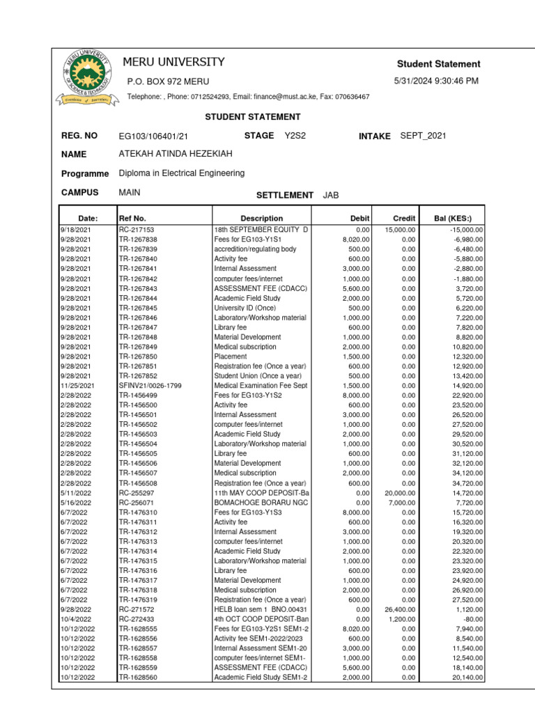 Fees Statement Eg10310640121 | PDF | Information And Communications ...