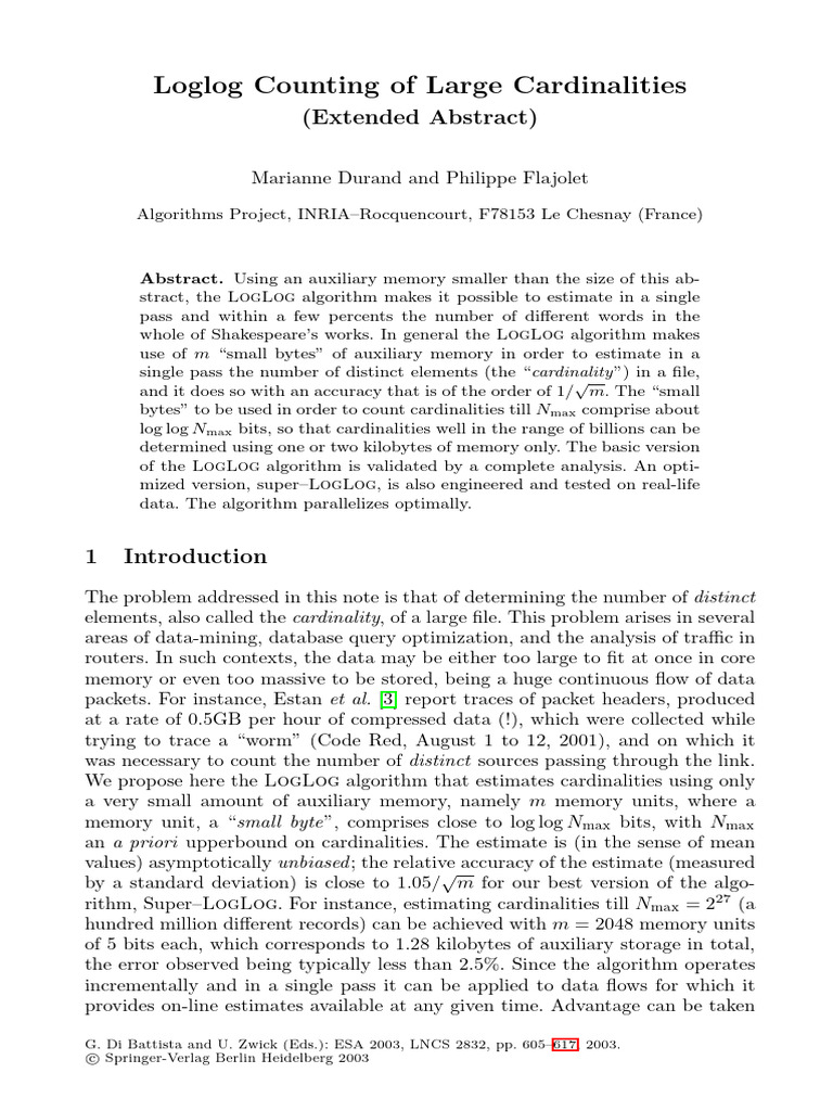 Loglog Counting of Large Cardinalities | PDF | Estimator | Bias Of An Estimator