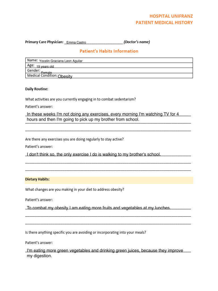 Doctors Assesment Worksheet | PDF | Obesity | Sedentary Lifestyle