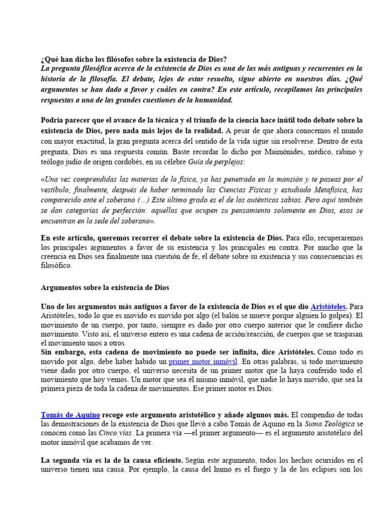 Qué Han Dicho Los Filósofos Sobre La Existencia de Dios | PDF | Existencia | Immanuel Kant