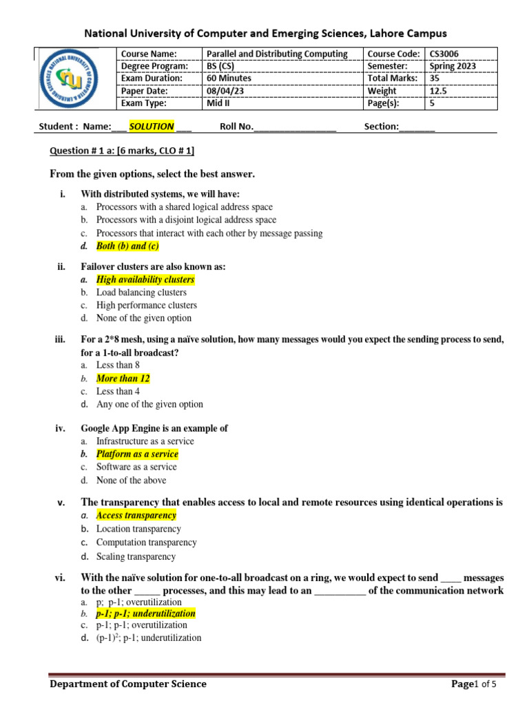 Mid 2 Solution | PDF | Computer Cluster | Load Balancing (Computing)