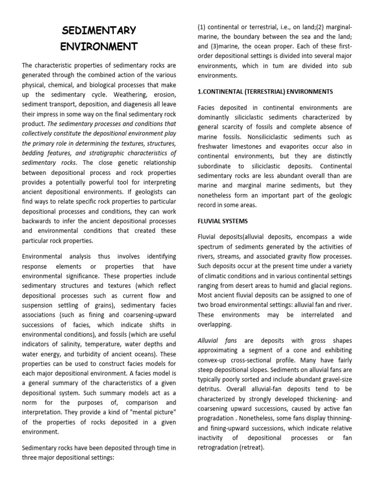 Sedimentary environment | PDF | Continental Shelf | Sedimentary Rock