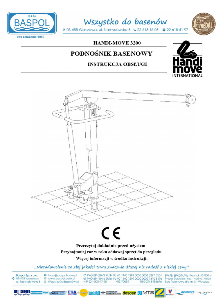 Instrukcja Montazu I Obslugi Podnosnik Basenowy Dla Niepelnosprawnych Handi Move 3200 PL | PDF