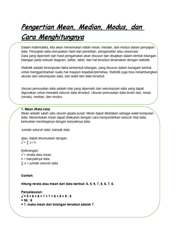 Materi Statistika Mean, Median, Modus Dan Range | PDF | Metode & Bahan Ajar