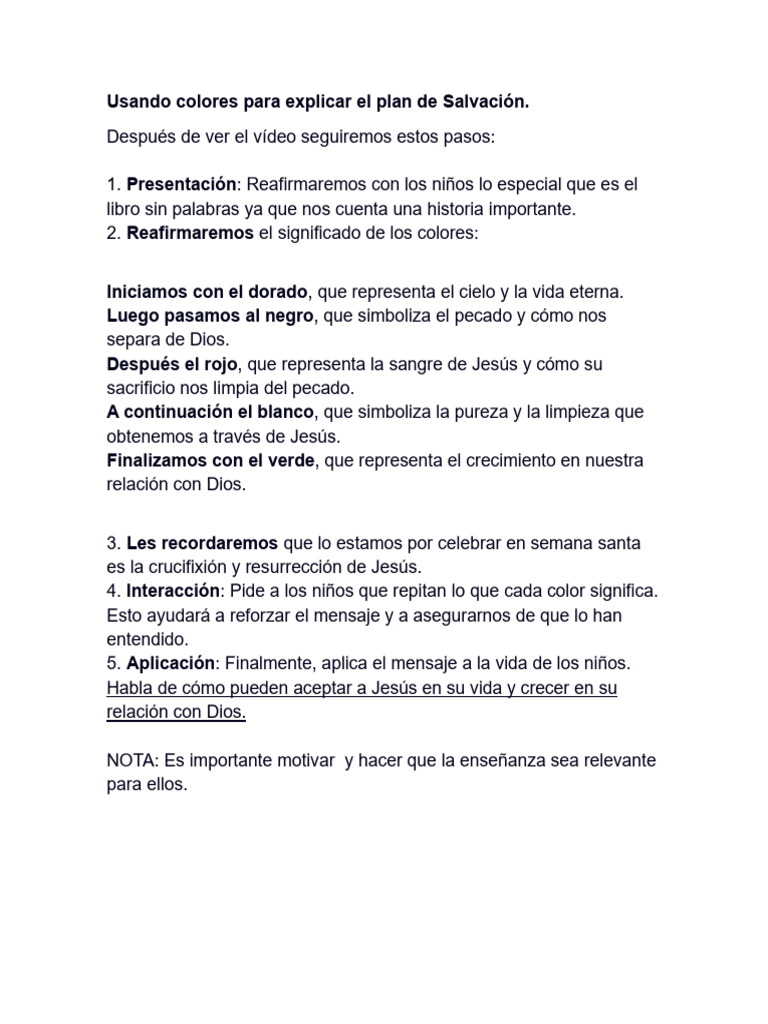 Colores del Plan de Salvación para Niños | PDF