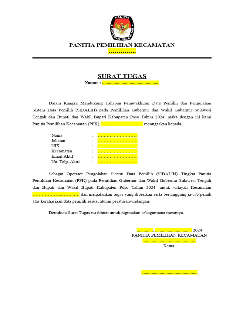 Format Surat Tugas Operator Sidalih PPK - PPS | PDF