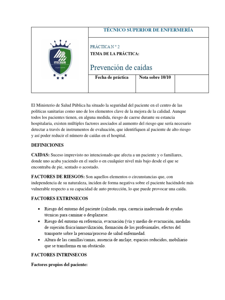 Guia 2 Prevencion De Caidas Pdf Neurología Seguridad Del Paciente