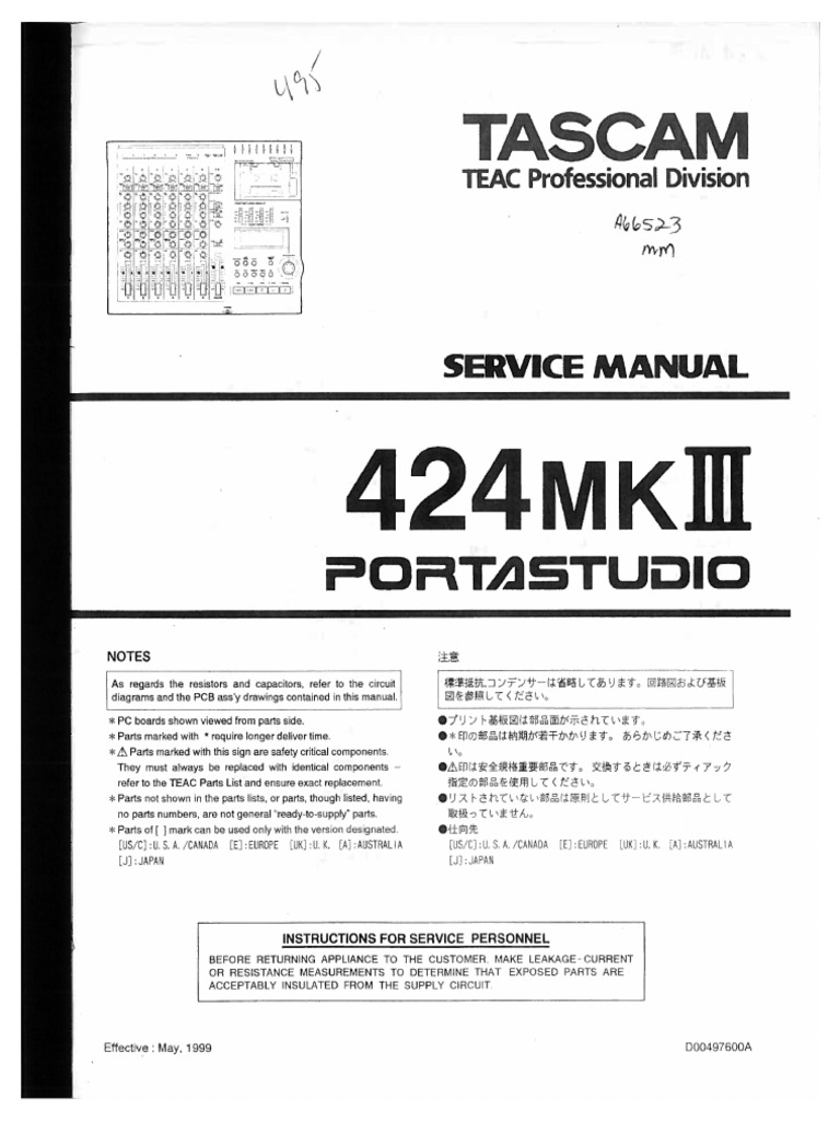 Tascam 424 Mkiii Service Manual | PDF
