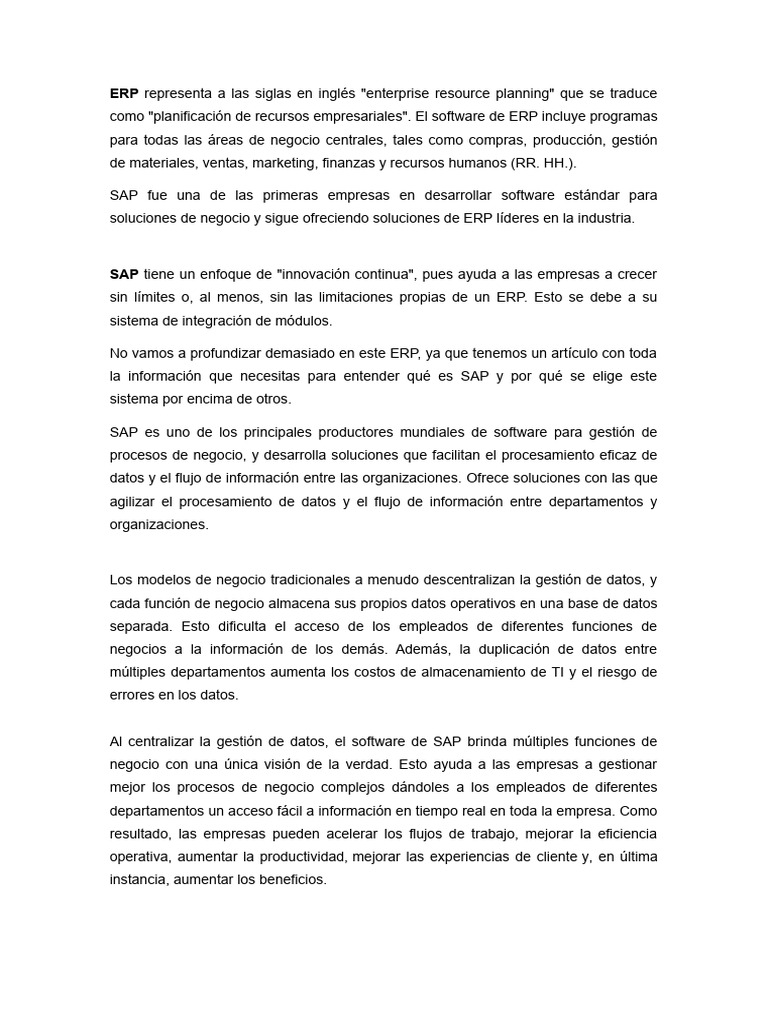 Trabajo Erp Sap | PDF | Planificación de recursos empresariales ...