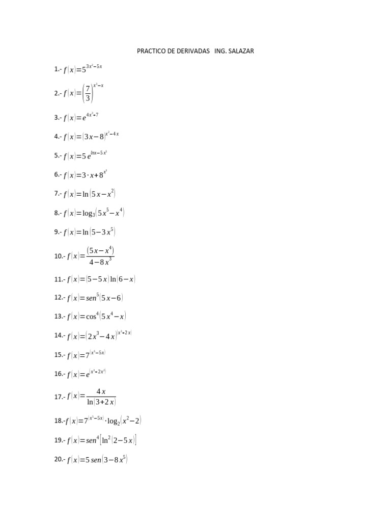 PRACTICO DE DERIVADAS 1 | PDF