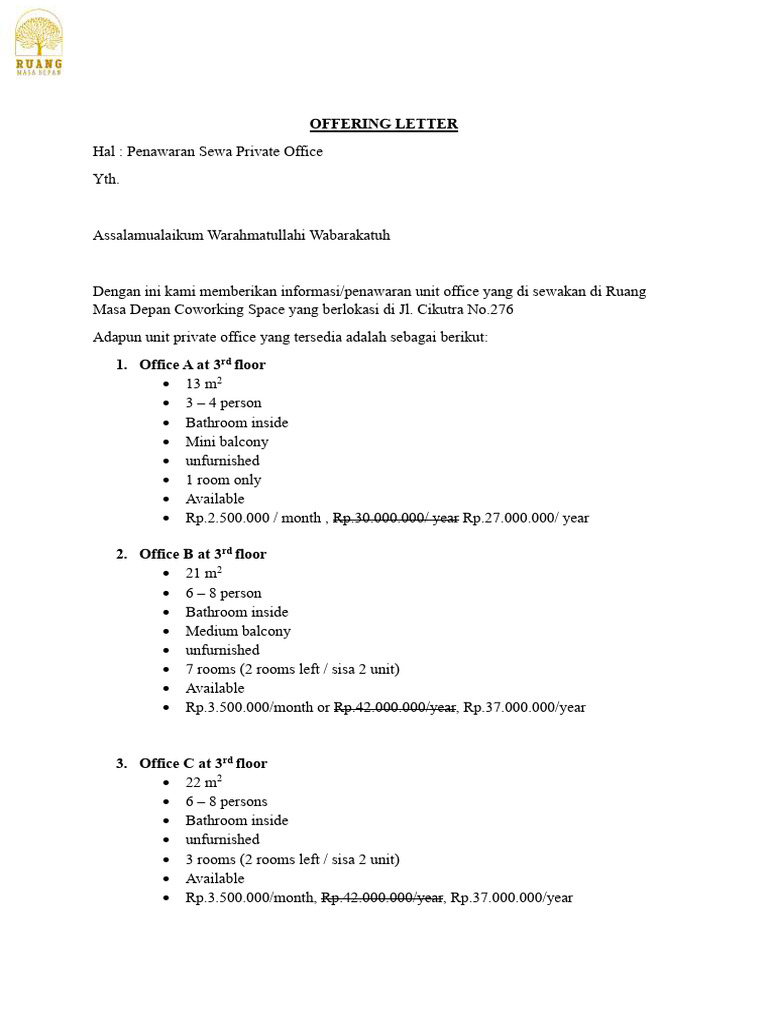 Offering Letter Private Office 2024 | PDF