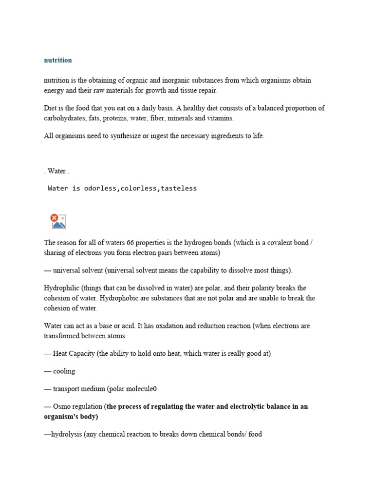 Nutrition Notes | Download Free PDF | Water | Proteins