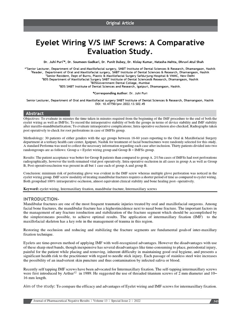 Eyelet Wiring V/S IMF Screws: A Comparative Evaluation Study | Download ...
