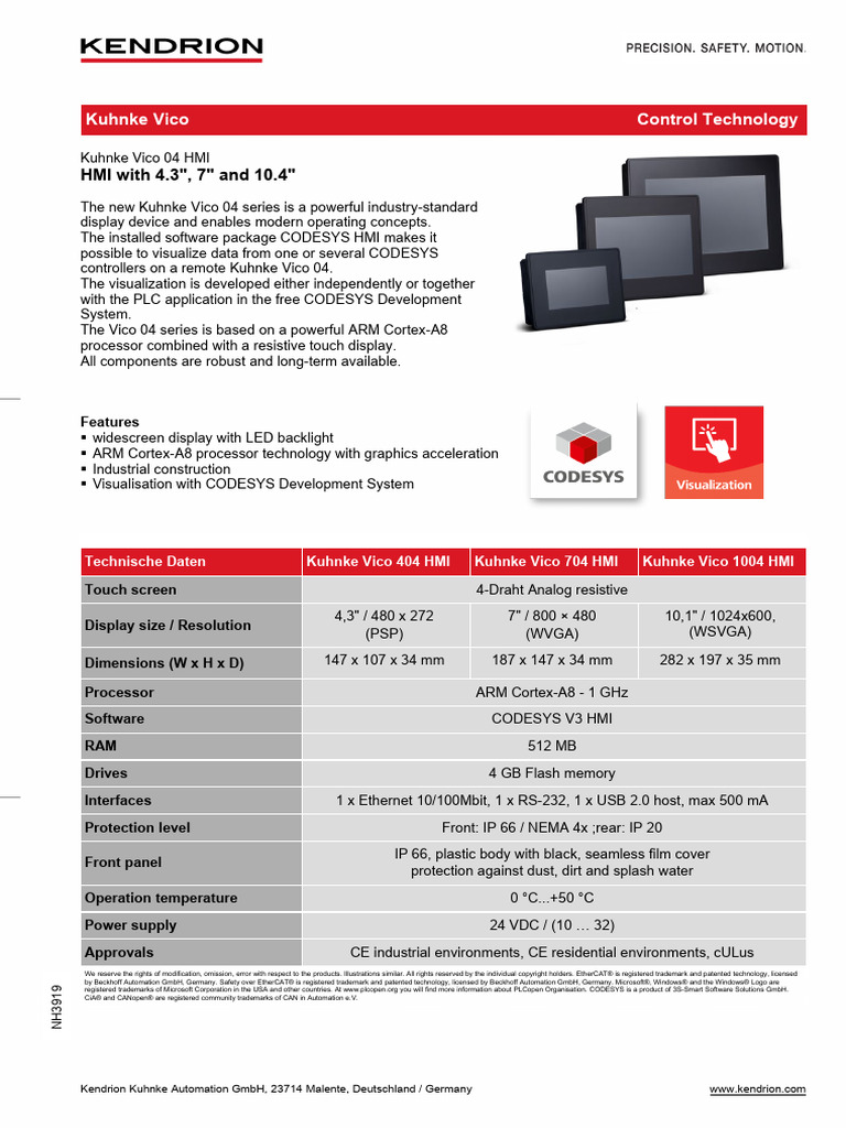 HMI With 4.3 7 10.4 Inch Kuhnke Vico 04 Kendrion 230919 EN | PDF | User Interface | Office Equipment