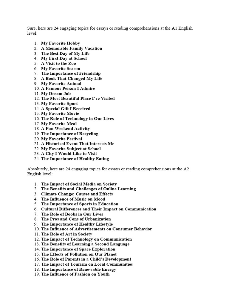 Topics For Levels | PDF | Grammatical Tense | Verb