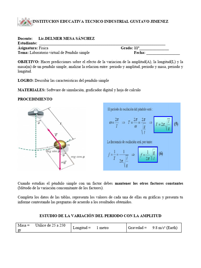 Laboratorio de Pendulo Simple | PDF | Péndulo | Metrología