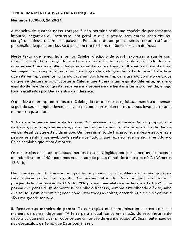 3-Tenha Uma Mente Ativada para Conquista | PDF | Pensamento | Josué