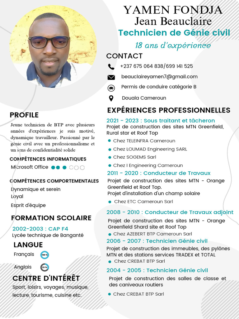 CV Technicien Du Génie Civil | PDF