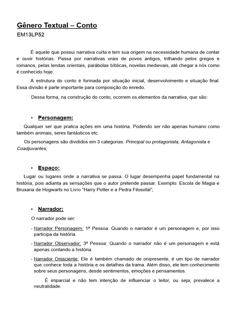 Gênero Textual - Conto | PDF | Narrativa | Contos