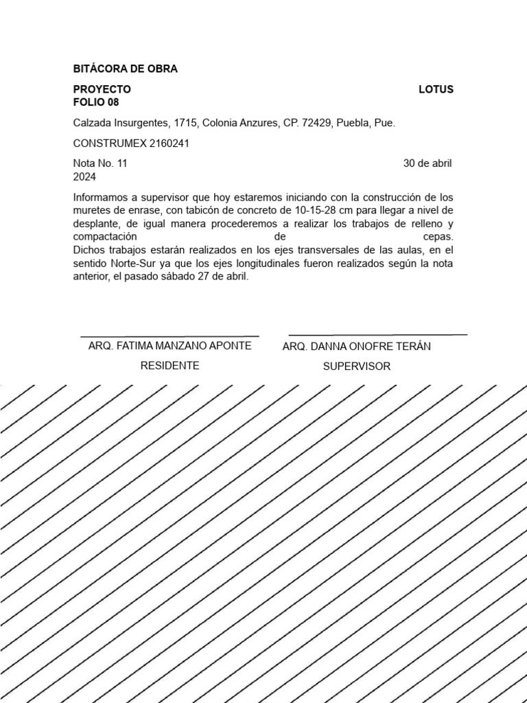 EJEMPLO NOTA DE BITACORA | PDF