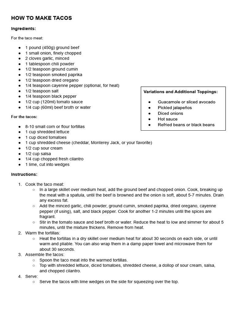 How To Make Tacos | Download Free PDF | Teaspoon | Taco