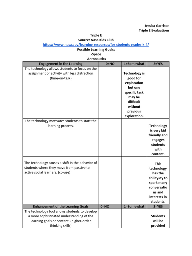 Triple e Evaluation Form | PDF | Learning | Cognitive Science