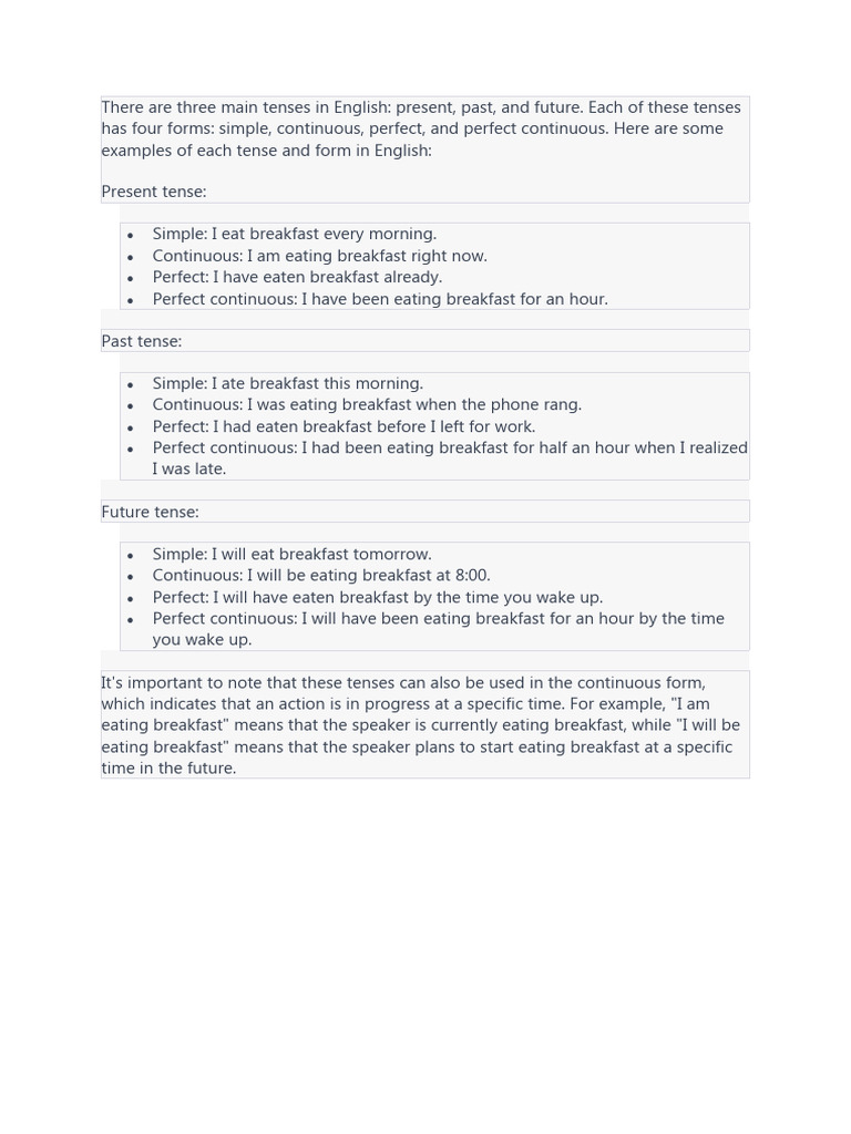 Tenses in English | PDF | Perfect (Grammar) | Grammatical Tense