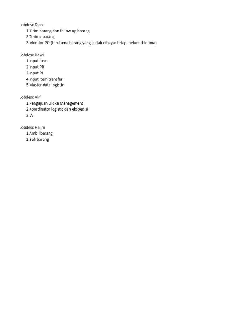 Contoh Task List Job Desk | PDF