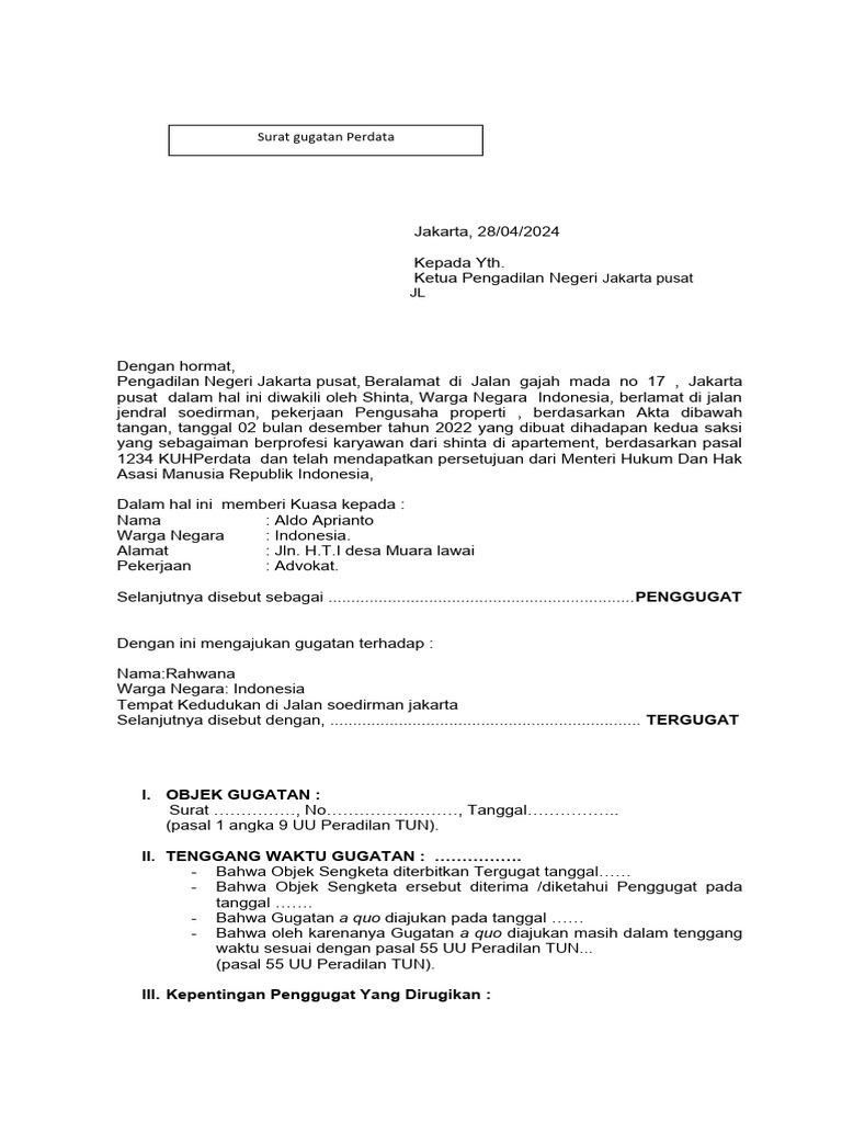 Contoh Gugatan Badan Hukum Perdata | PDF