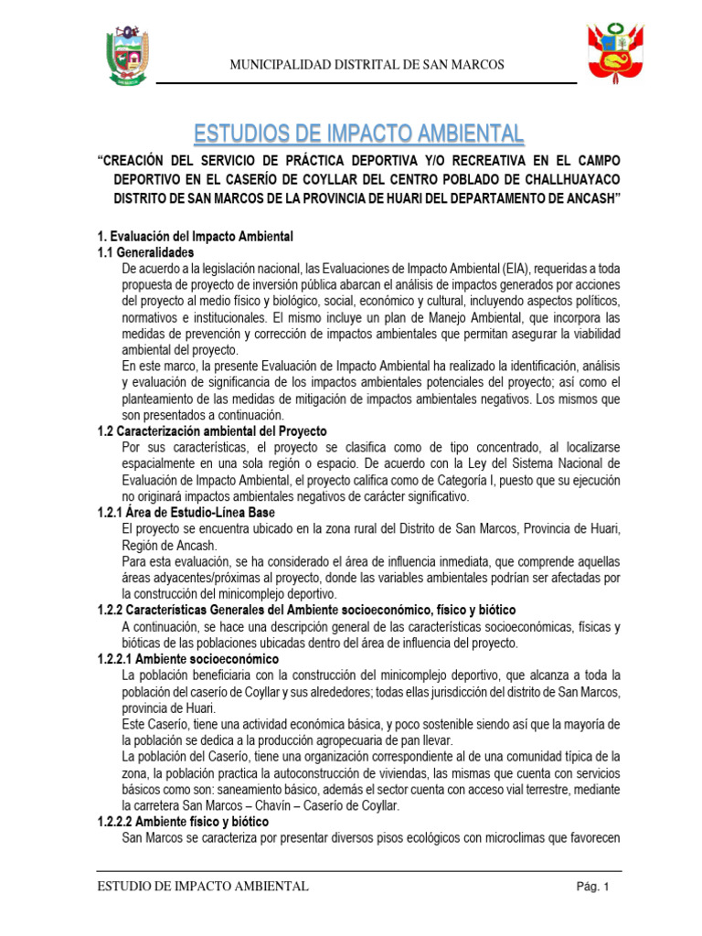 ESTUDIO DE IMPACTO AMBIENTAL | PDF | Evaluación de impacto ambiental | Entorno natural