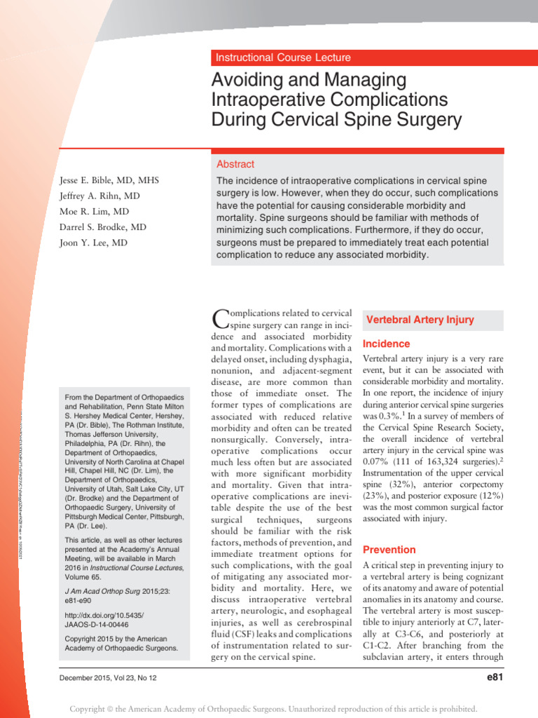 Avoiding and Managing Intraoperative Complications.14 | PDF | Vertebra ...