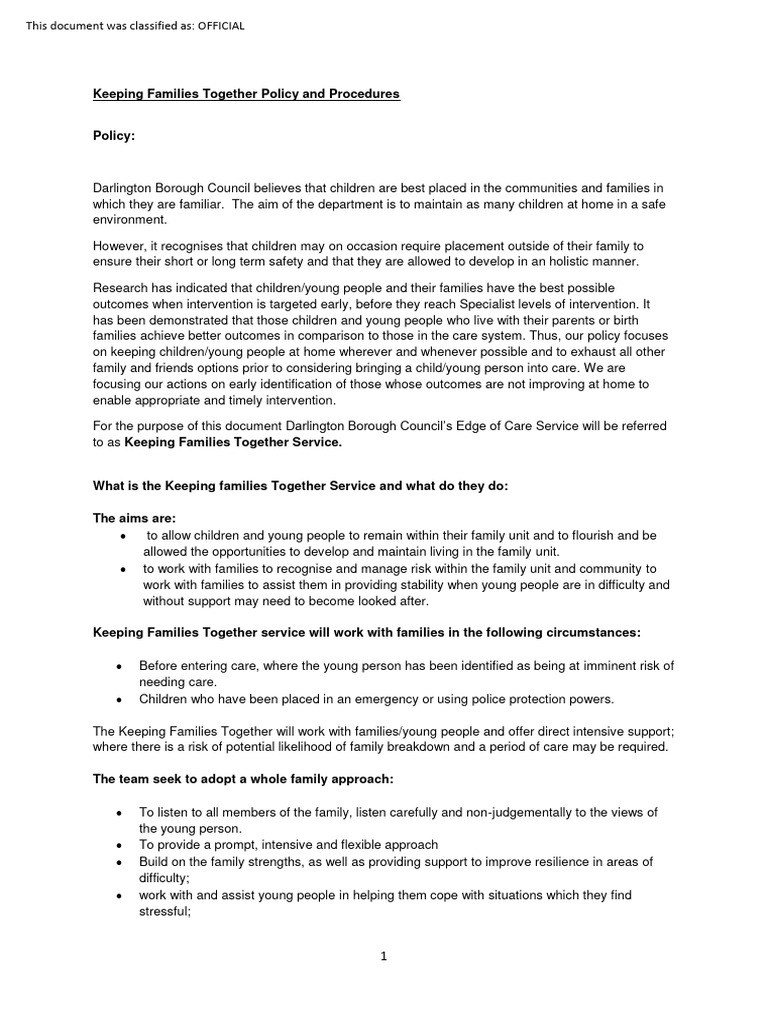01 C 018 Keeping Families Together Policy and Procedure Final v4 | PDF ...