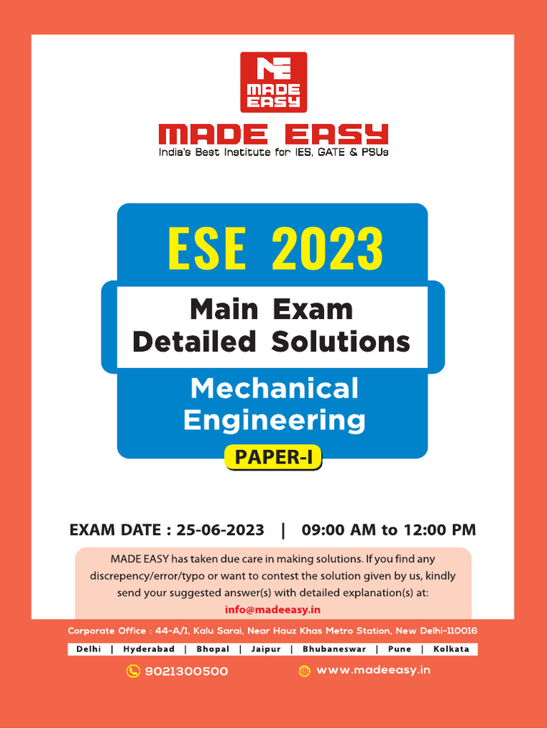 Ese Mains Upsc ME - ESE - MAINS - 2023 - Paper-I Made Easy Solution | PDF