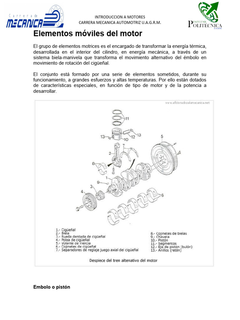 Unidad V Elementos Fijos y Moviles Del Motor | PDF | Pistón ...