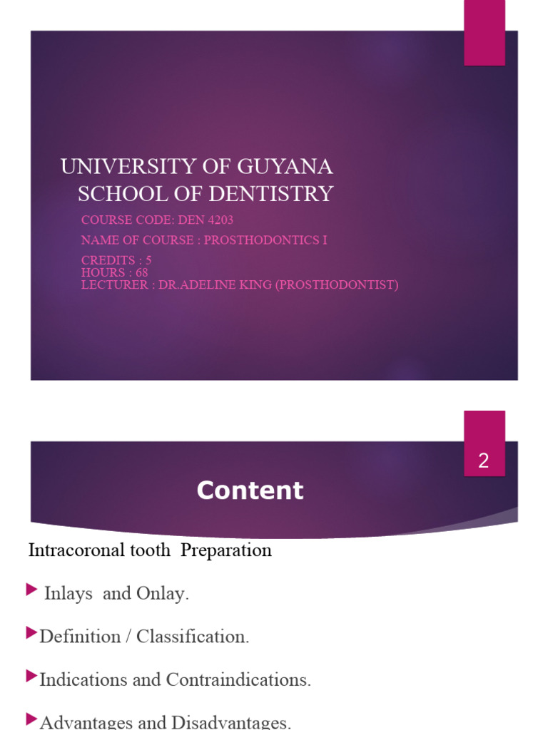 Intracoronal Tooth Prep InlayOnlay | PDF | Mouth | Dentistry
