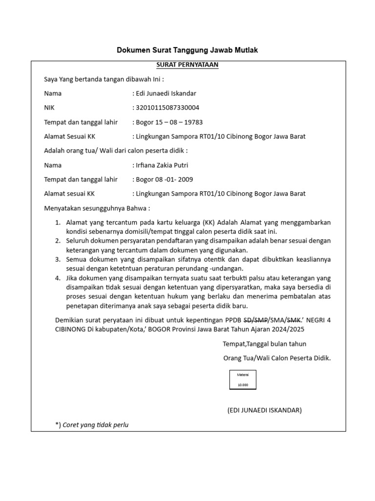 Dokumen Surat Tanggung Jawab Mutlak | PDF