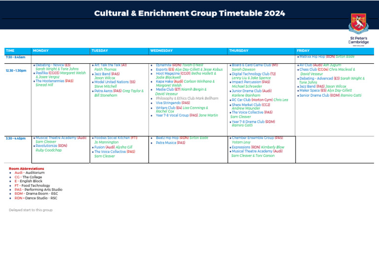Cultural Enrichment Group Timetable Da0d | PDF