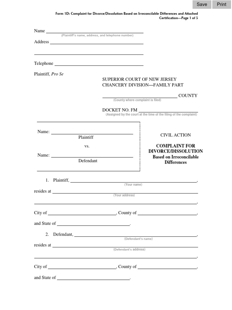 1D Complaint For Divorce - Irreconcilable Differences 2019 | PDF ...