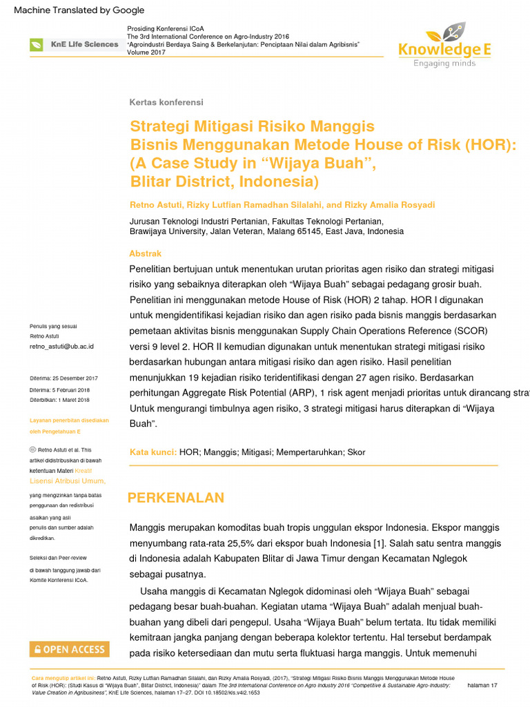 Strategi Mitigasi Risiko Manggis Bisnis Menggunakan Metode House of ...