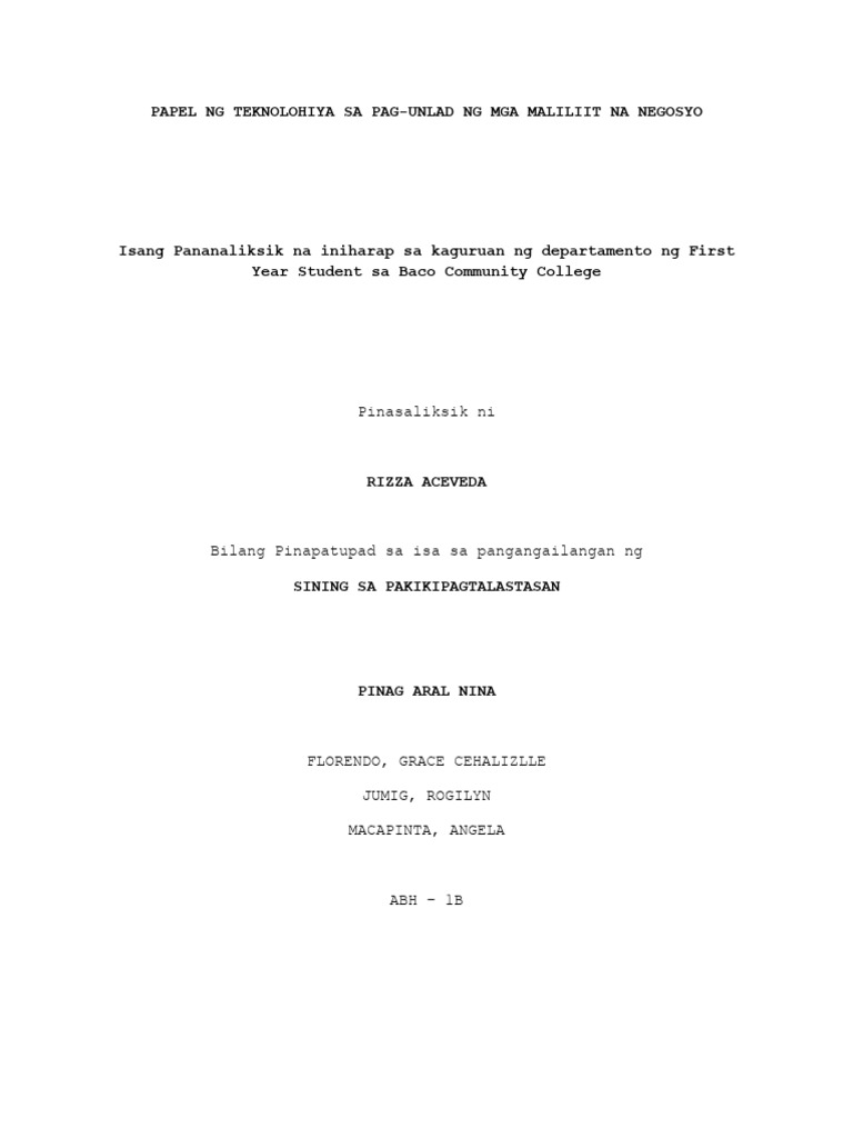 Papel NG Teknolohiya Sa Pagunlad NG Maliit Na Negosyo | PDF