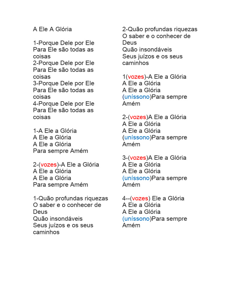 A Ele A Glória Letra Coral | PDF