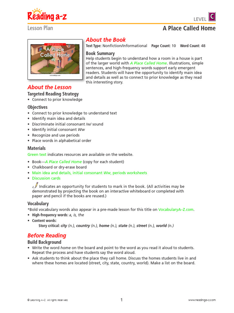 Raz lc46 Placecalledhome LP | PDF | Reading Comprehension | Learning