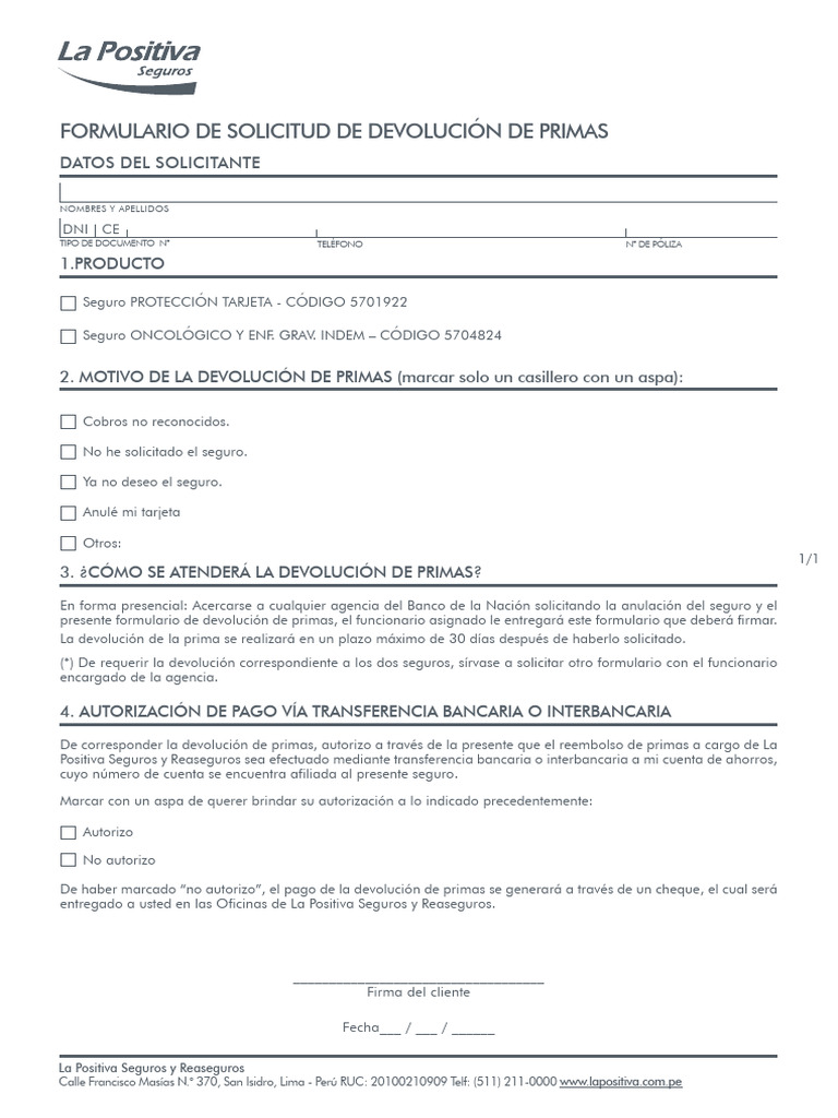 Formulario Devolucion Primas | PDF | Negocios | Finanzas y dinero