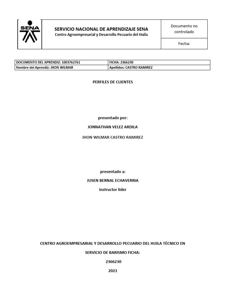 Perfiles de Clientes | PDF | café | Aprendizaje