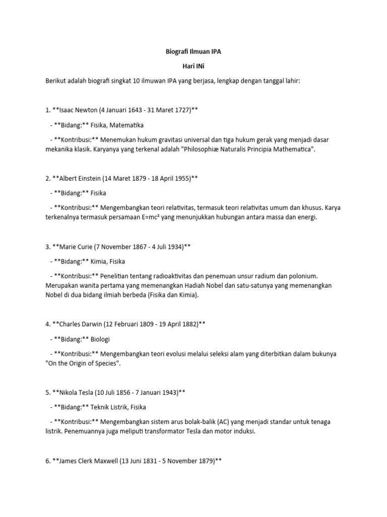 Biografi Ilmuan IPA | PDF