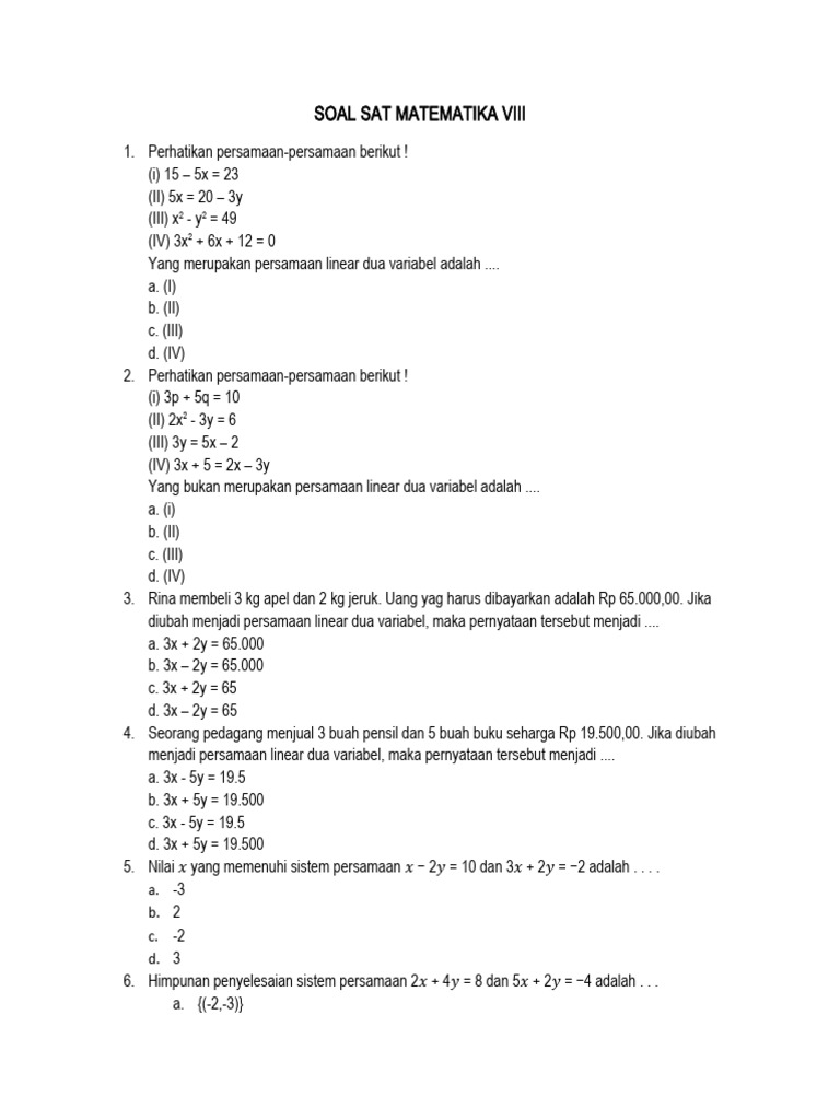 Soal Sat Matematika Viii | PDF