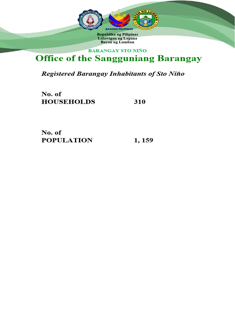 Barangay Sto Niño Population Data | PDF