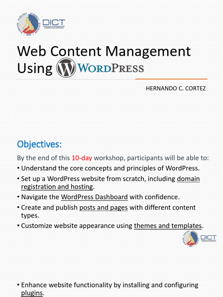 Day 1 Introduction To WordPress | PDF | Word Press | Websites