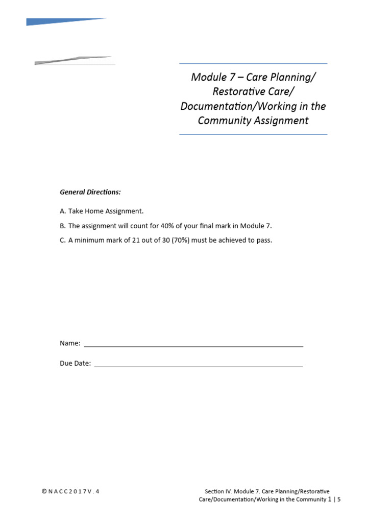 1 - IV 8 Assigmt - Module 7 Care Planning | PDF | Cognition | Social ...